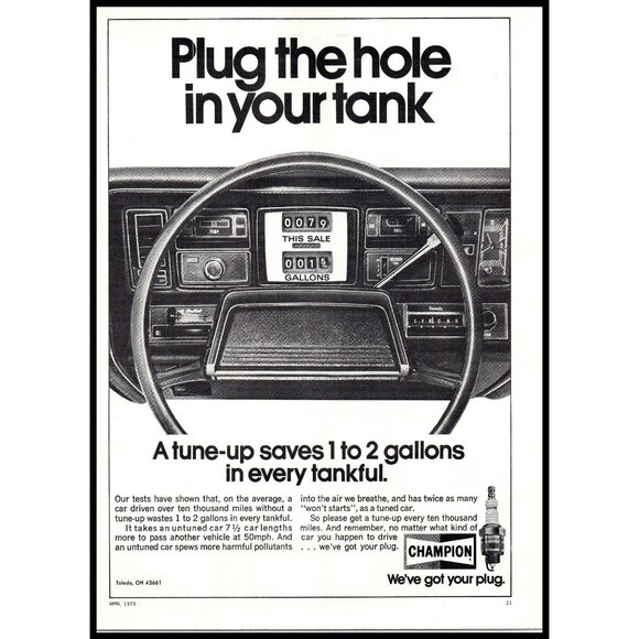 Champion | Art | 975 Champion Spark Plugs Vintage Print Ad Gas Pump ...